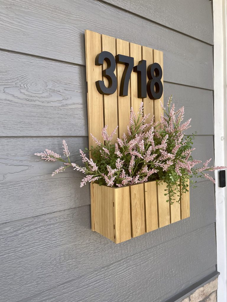 Front Door Cedar Address Sign & Planter - The Conway Collective